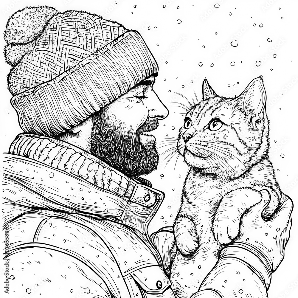 A playful cat and its owner enjoying a sunny day, anime coloring page ...