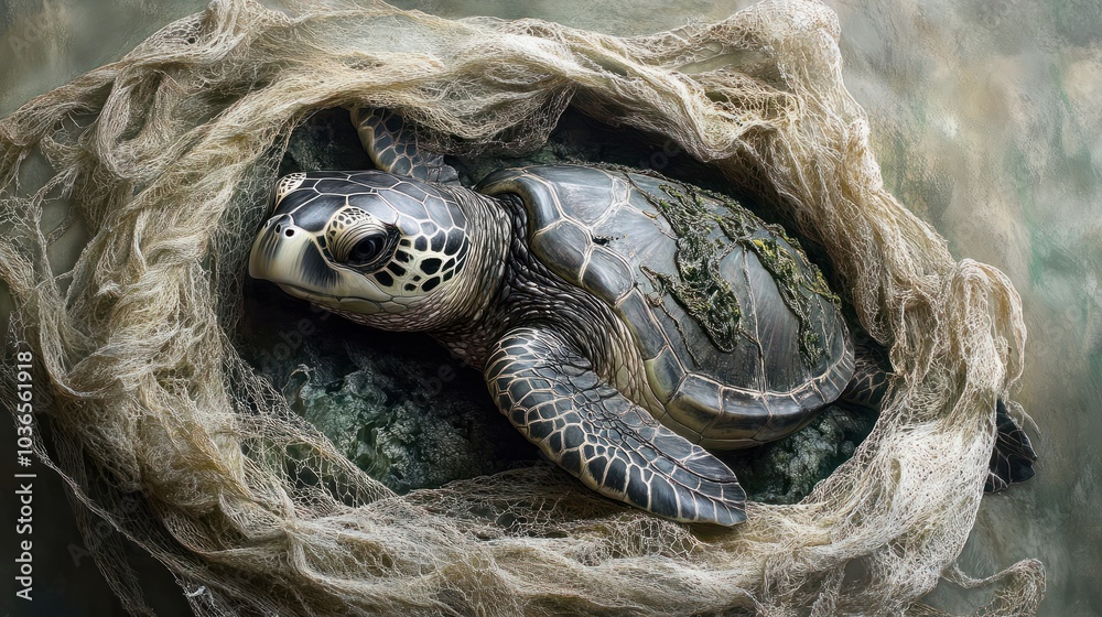Tortue marine prise dans les mailles d'un filet de pÃªche dÃ» Ã la ...