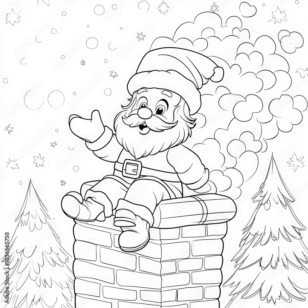 Santa Claus sliding down a chimney, coloring page for kids, simple ...
