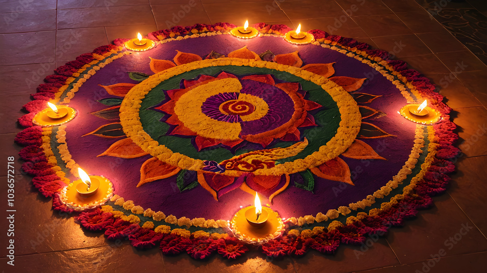 Celebrate Diwali: Festival of Lights with Diya Lamps, Colorful Rangoli ...