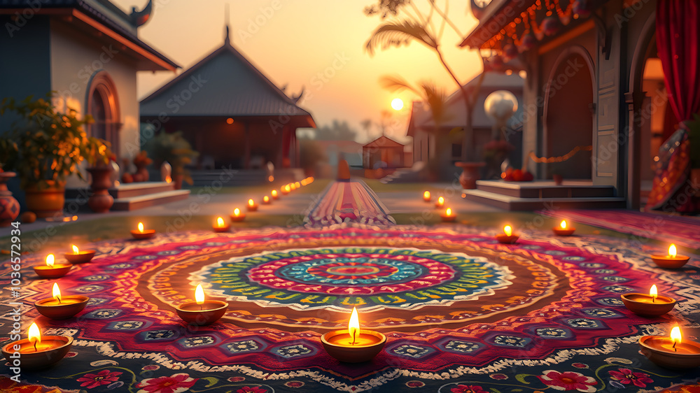 Celebrate Diwali: Festival of Lights with Diya Lamps, Colorful Rangoli ...