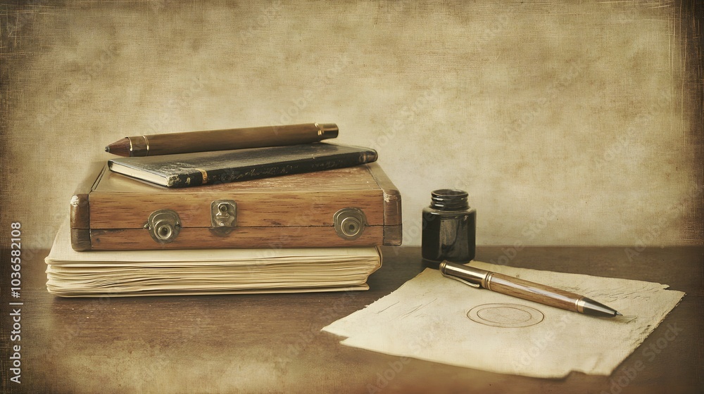 98. A nostalgic photo of a classic writing setup with a wooden pencil ...