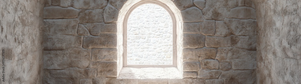 Medieval arched stone dungeon window, showcasing intricate design and ...