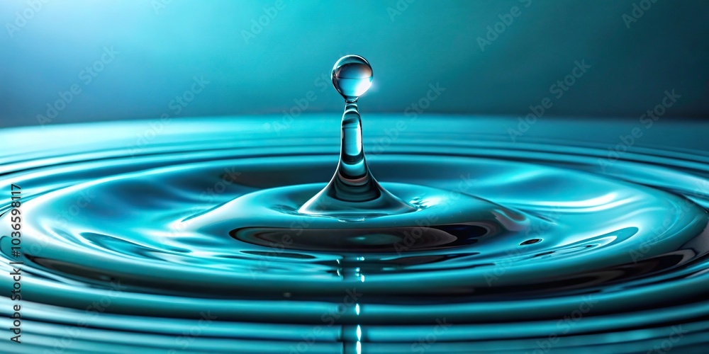 Water droplets of cyan liquid slowly dripping down a smooth surface ...