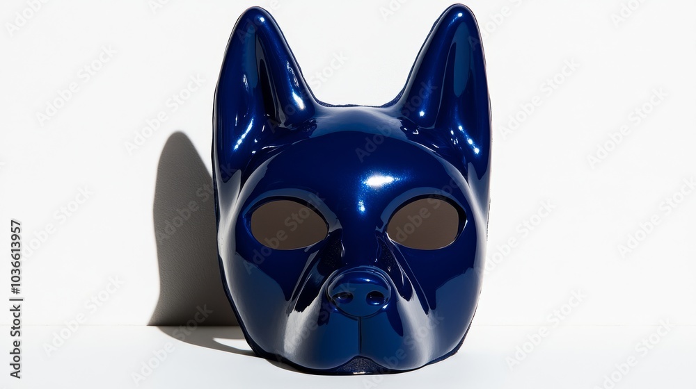 A clean product photo of a dog mask used for quadrobics with sleek high ...