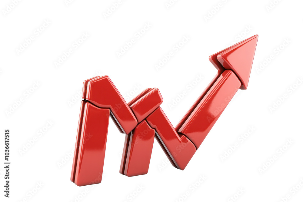A contemporary red upward arrow graph indicating an upward movement ...