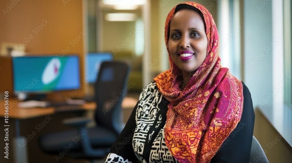 Professional Somali Woman in Modern Office Setting, Dressed in ...