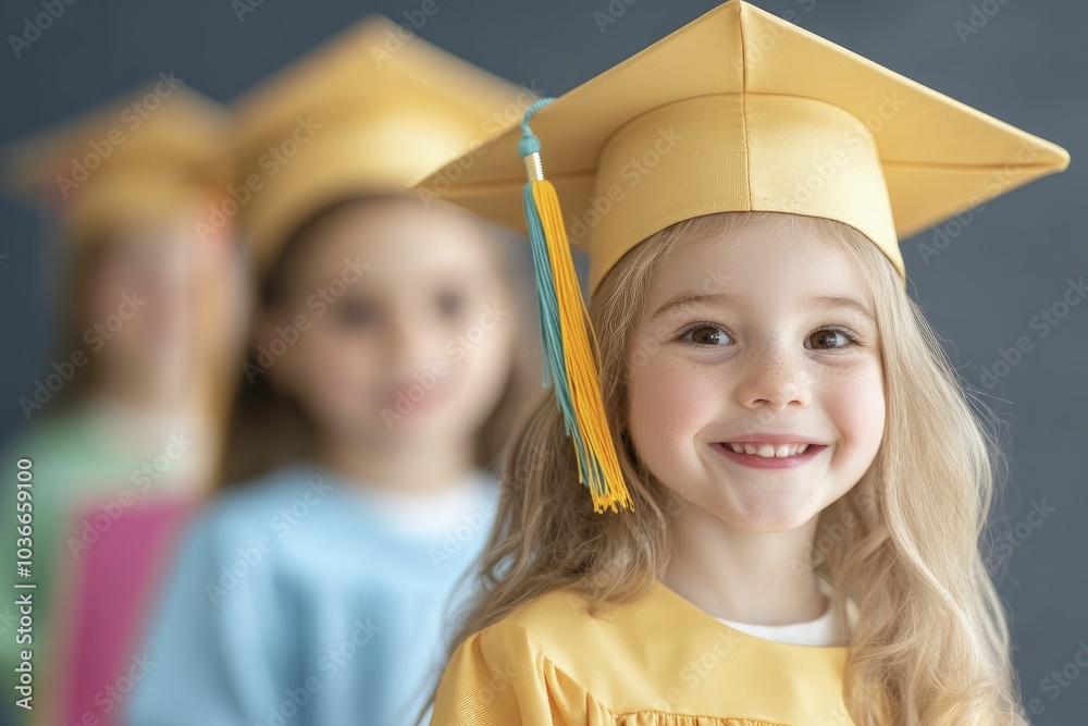 At the kindergarten graduation, the vibrant stage dazzles as children ...