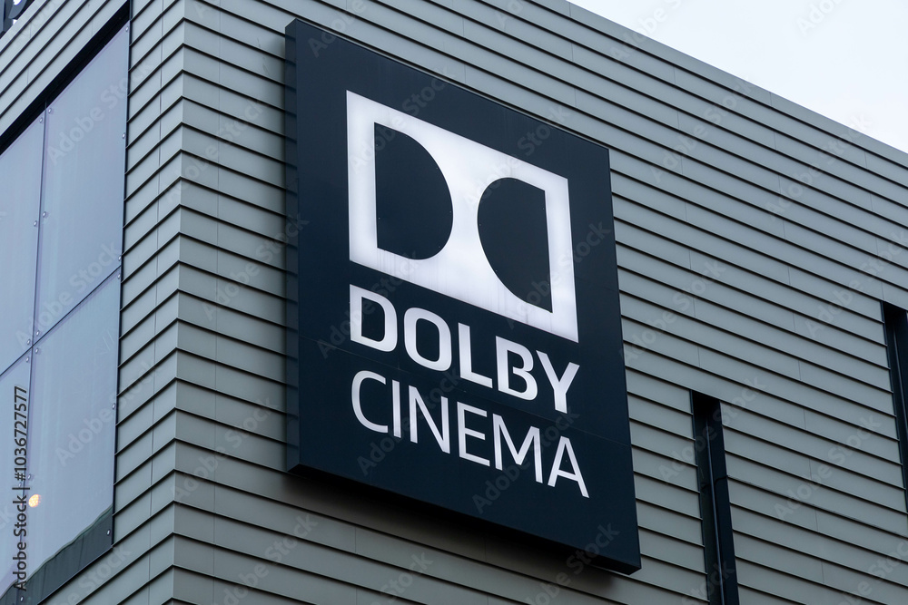 Dolby Cinema logo sign. Dolby Cinema combines the most powerful audio ...