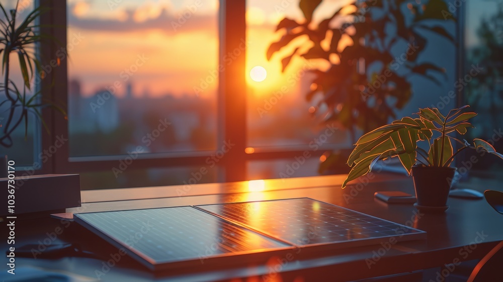 Office setup featuring solar technology and design elements for ...