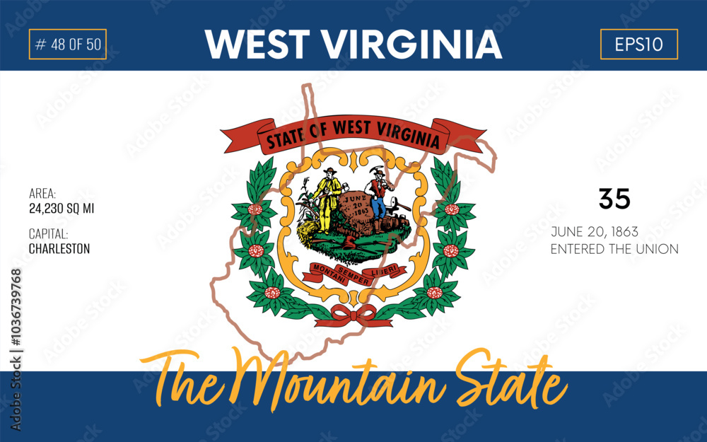 Vector poster background of the US state of West Virginia, with name ...