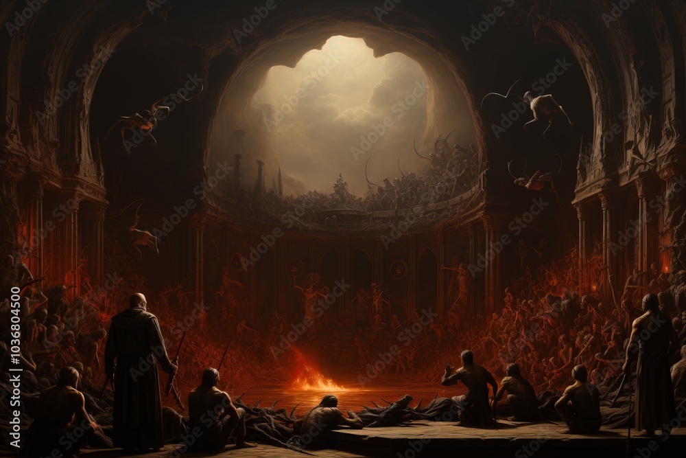 Hell illustration. Religious devil fire. afterlife of sinners is with ...