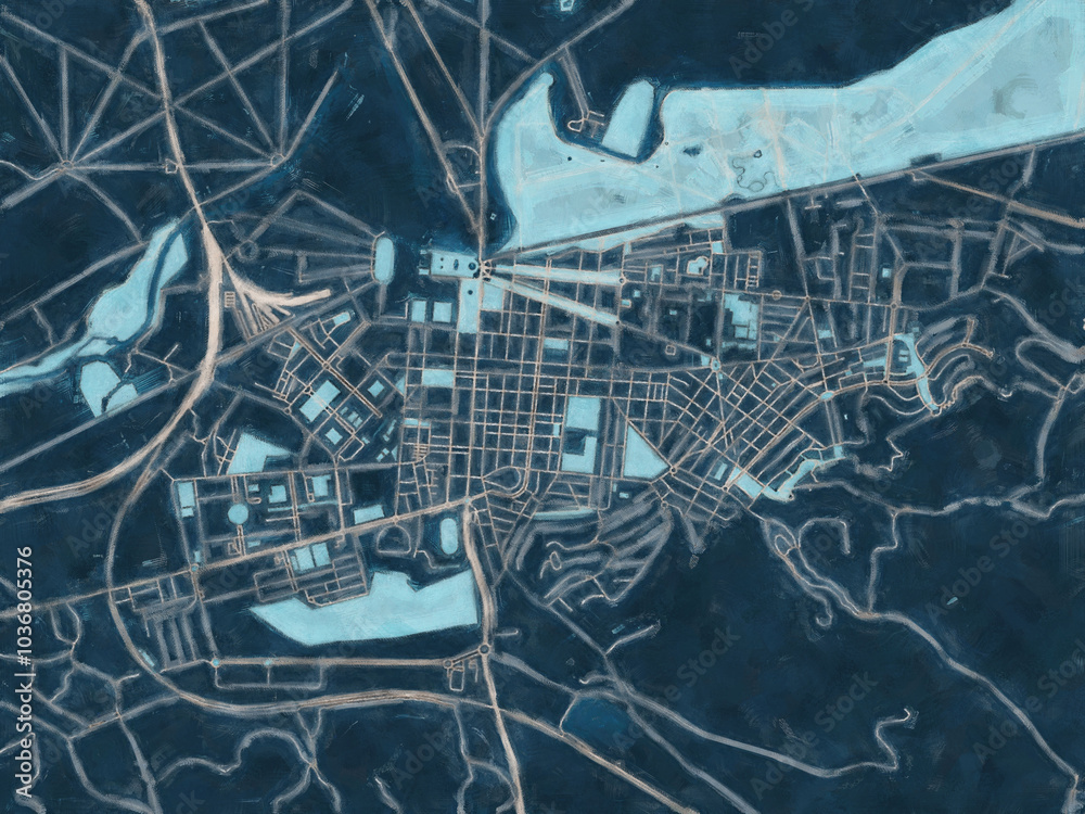 Painterly Style City Map of Aranjuez, Spain in a Blue Color Scheme ...