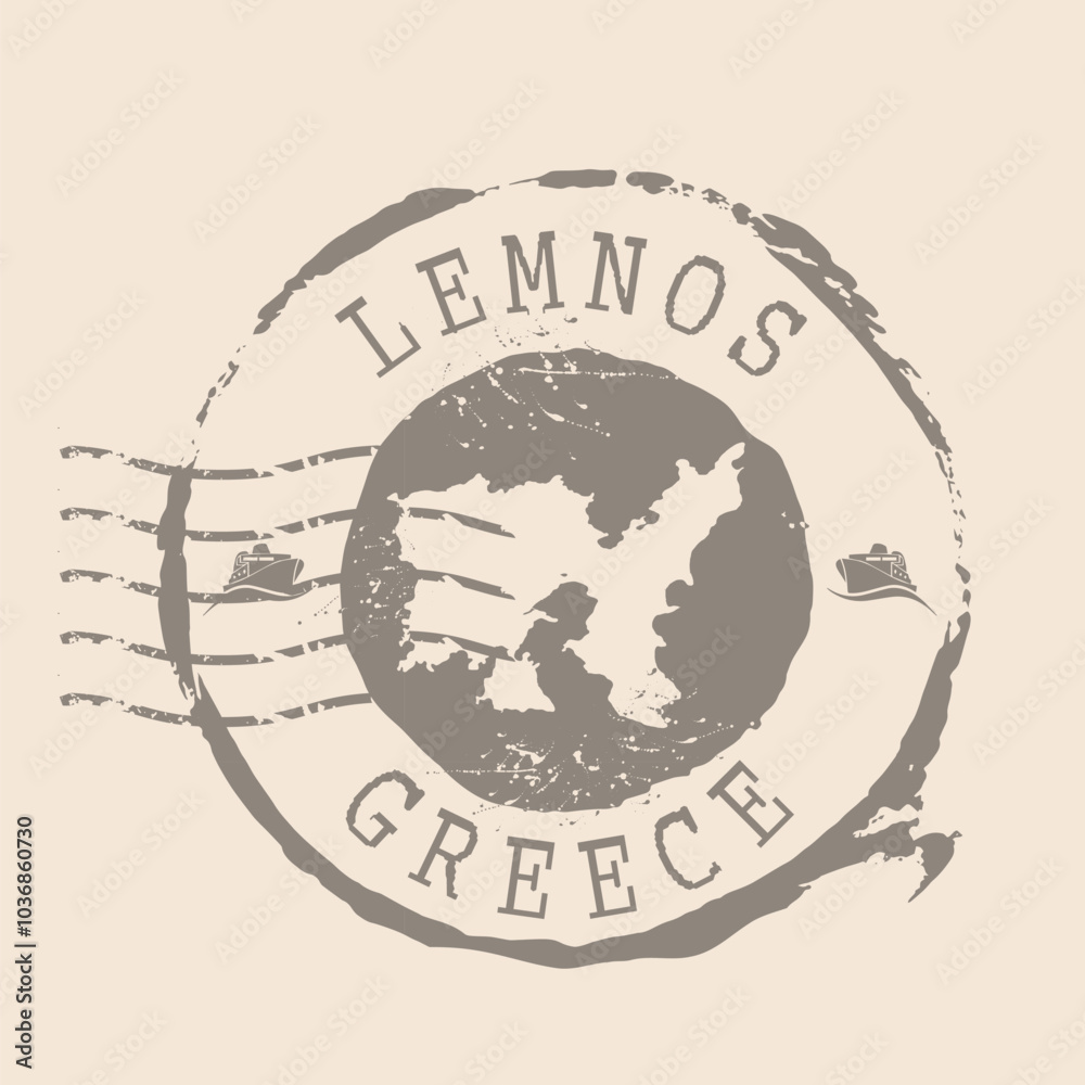 Stamp Postal of Lemnos island. Map Silhouette rubber Seal. Design Retro ...