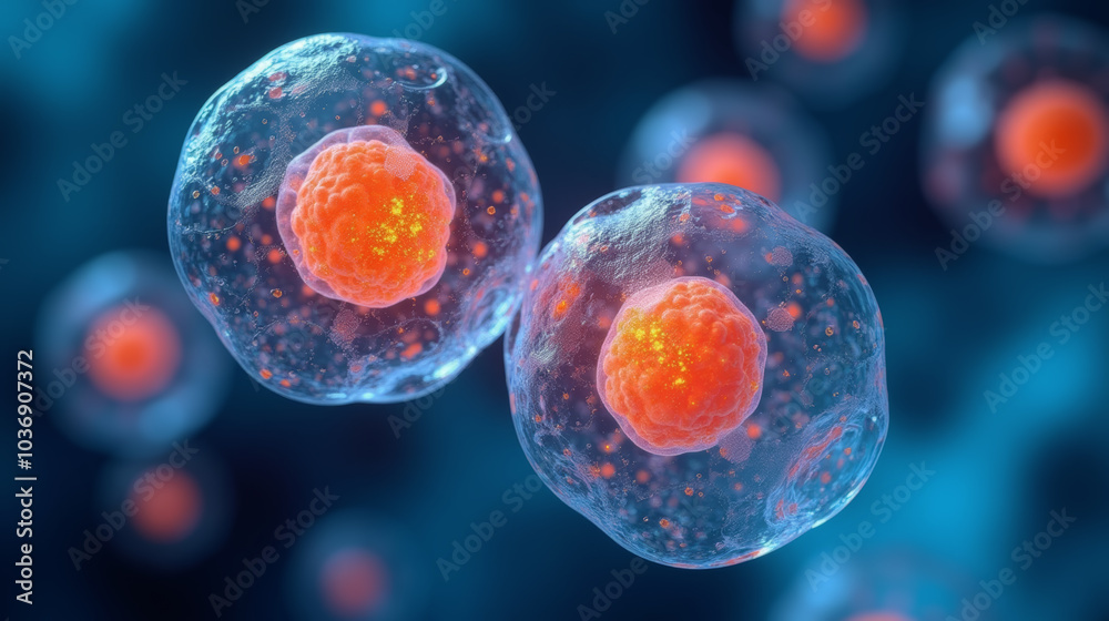 illustration microscopic image of two cells in the process of division ...