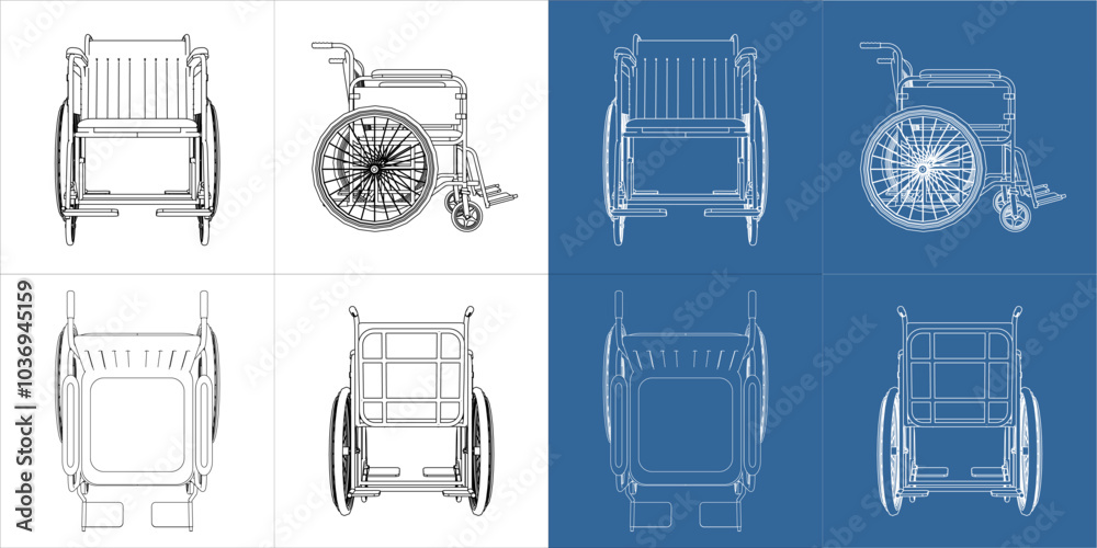 Set wheelchair vector from top, side, back and front view. for people ...