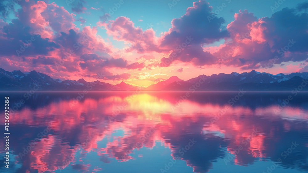 Mirrored landscape where the sky reflects perfectly off a glass-like ...