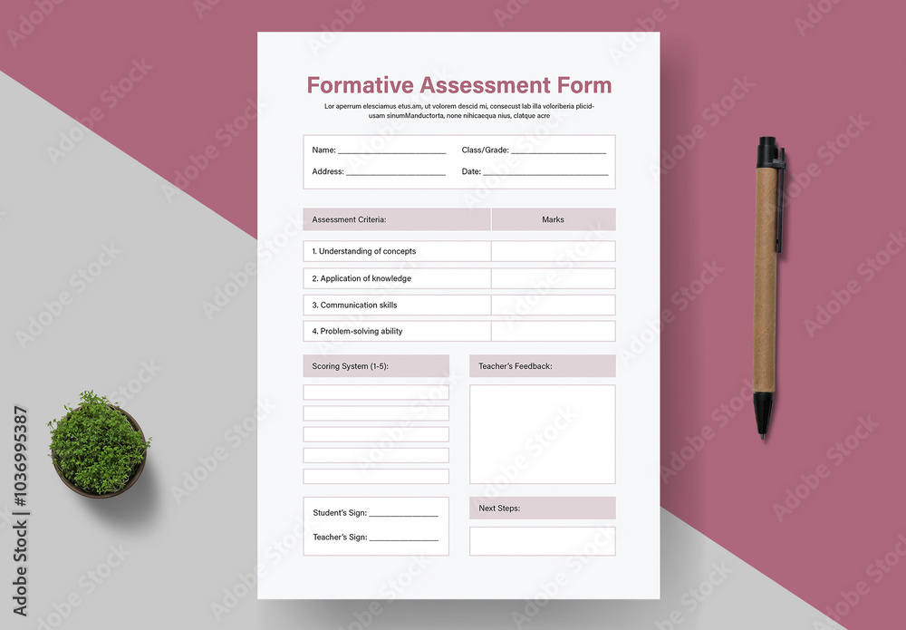 Formative Assessment Form Template Stock Template | Adobe Stock