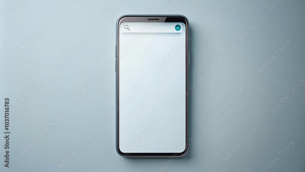 A sleek smartphone screen displays a prominent empty search bar on a ...