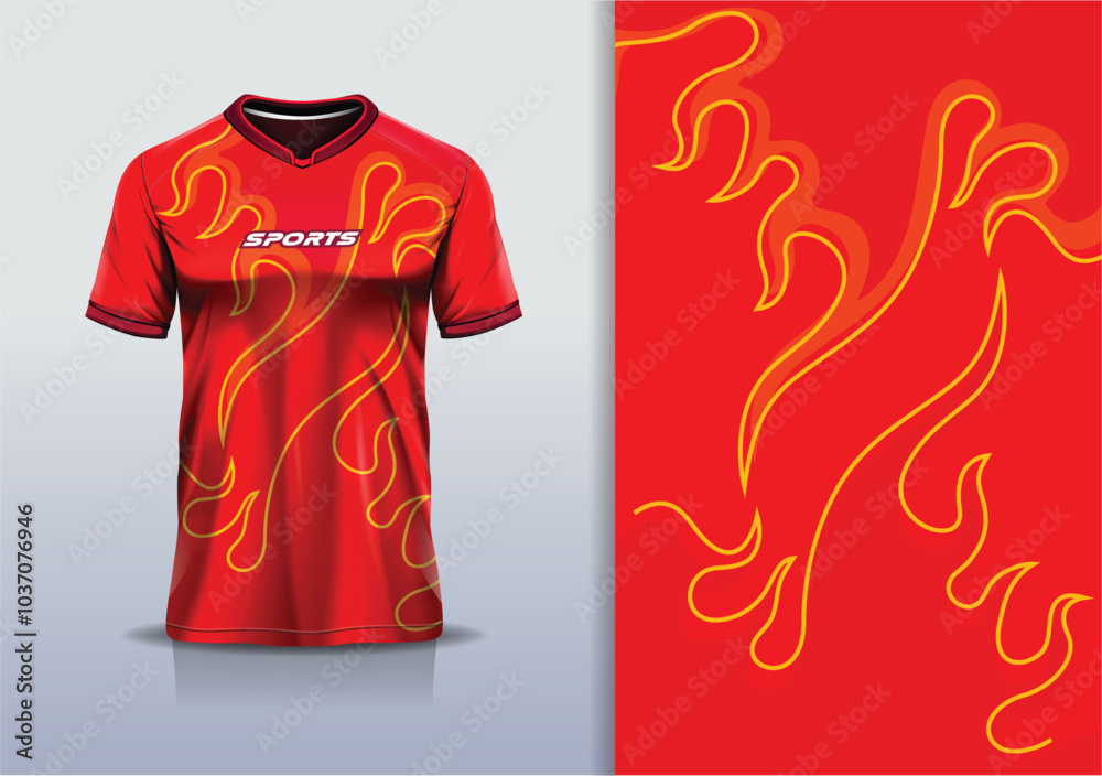 Poster Sport jersey design template mockup flame fire line star pattern ...