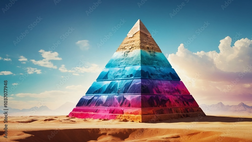 This infographic template features a reversed pyramid structure ...