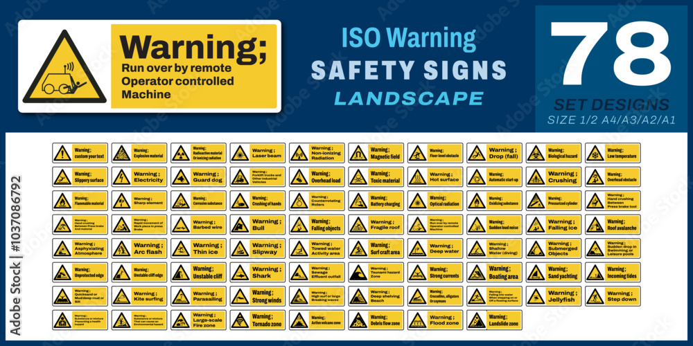 78 set ISO warning safety signs v37_run over by remote operator ...