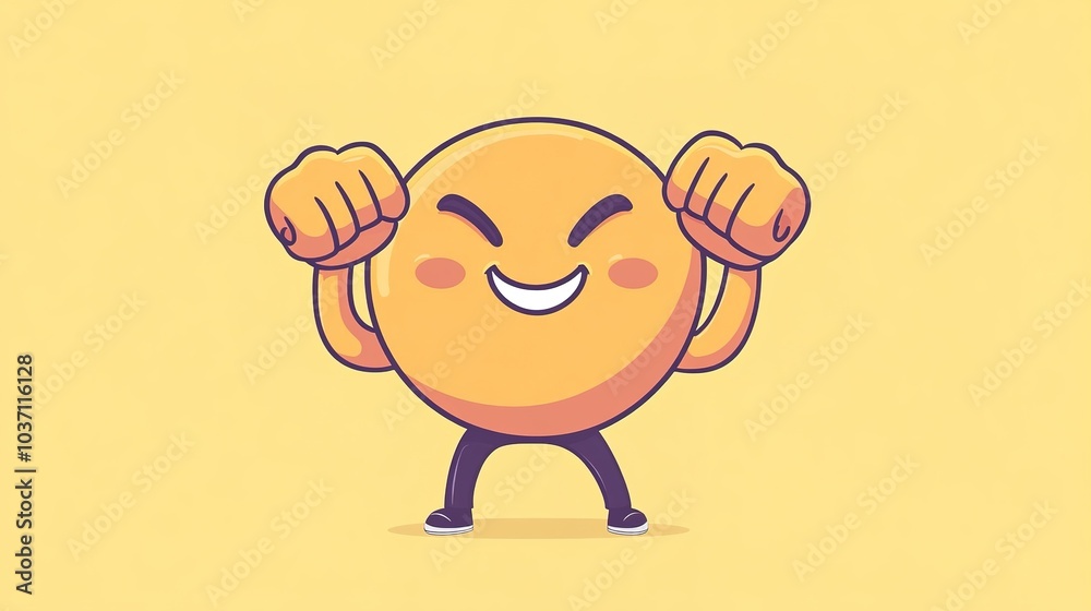 Strong Muscle Emoticon: A Flat Cartoon Drawing Featuring Flexed Biceps ...
