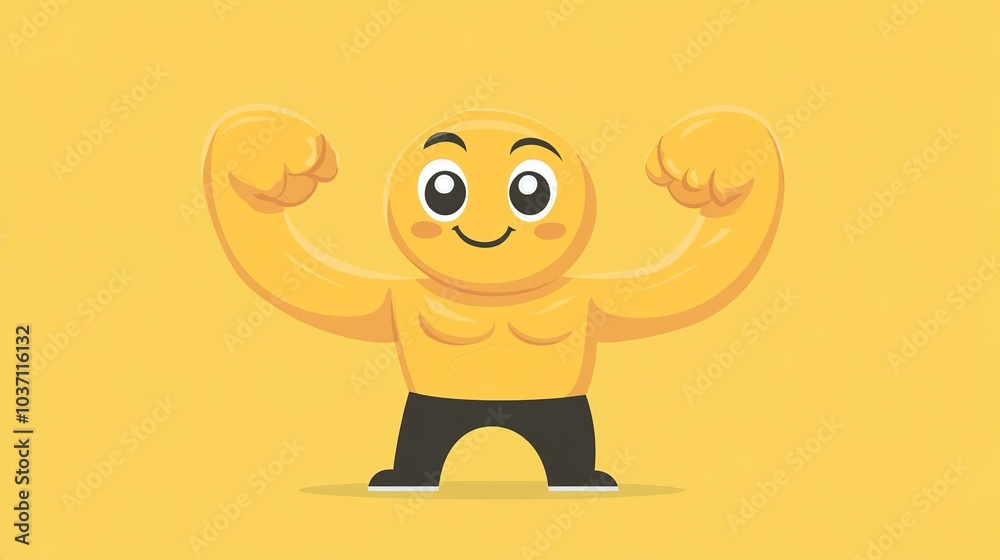 Strong Muscle Emoticon: A Flat Cartoon Drawing Featuring Flexed Biceps ...