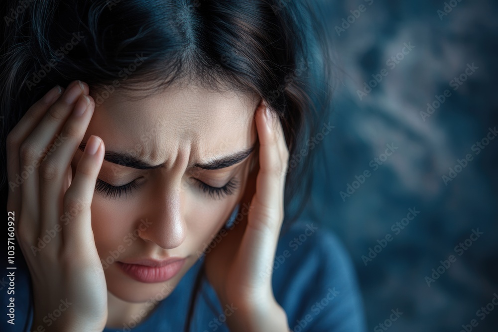 Tired woman have headache migraine dizziness and other chronic fatigue ...