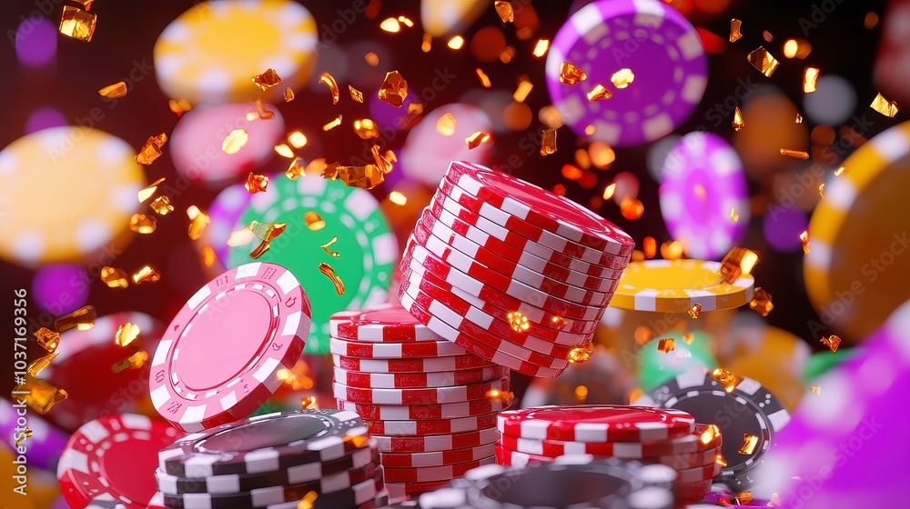 Casino tokens bursting with golden chips create a dynamic and ...