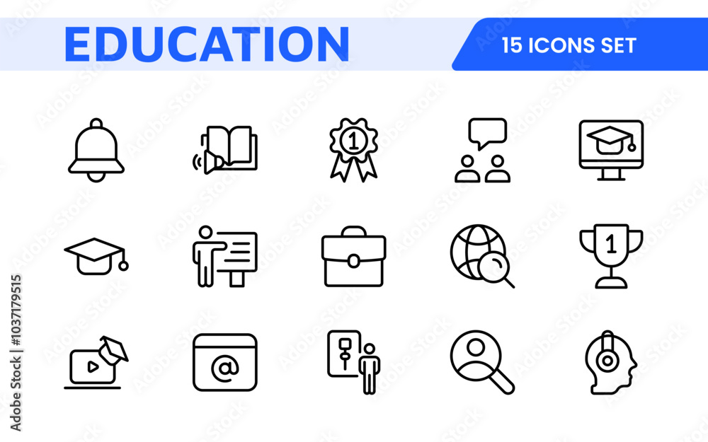 Education line icons collection. Big UI icon set in a flat design. Thin ...