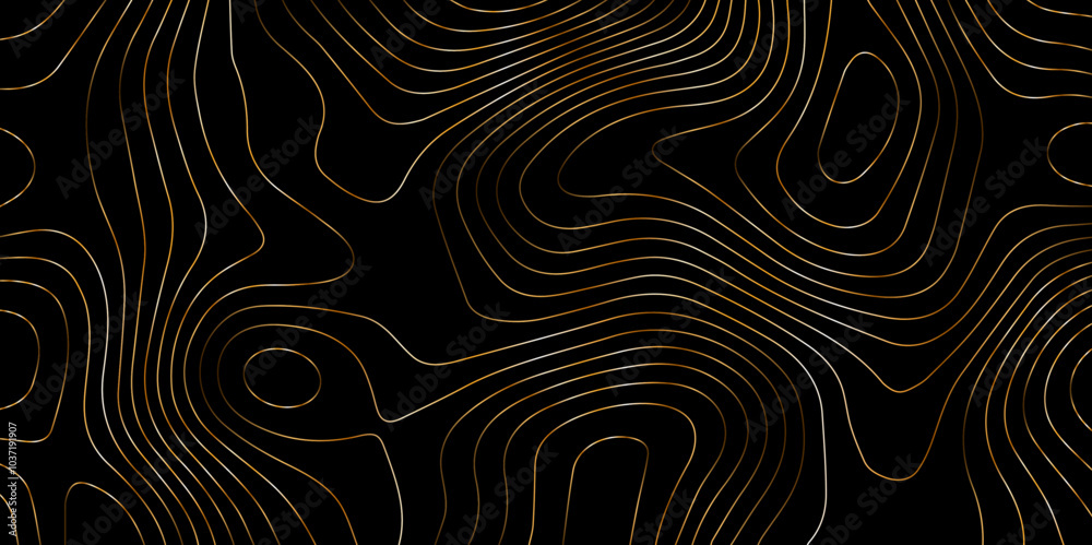 Abstract multicolor on black background with Topographic line map ...