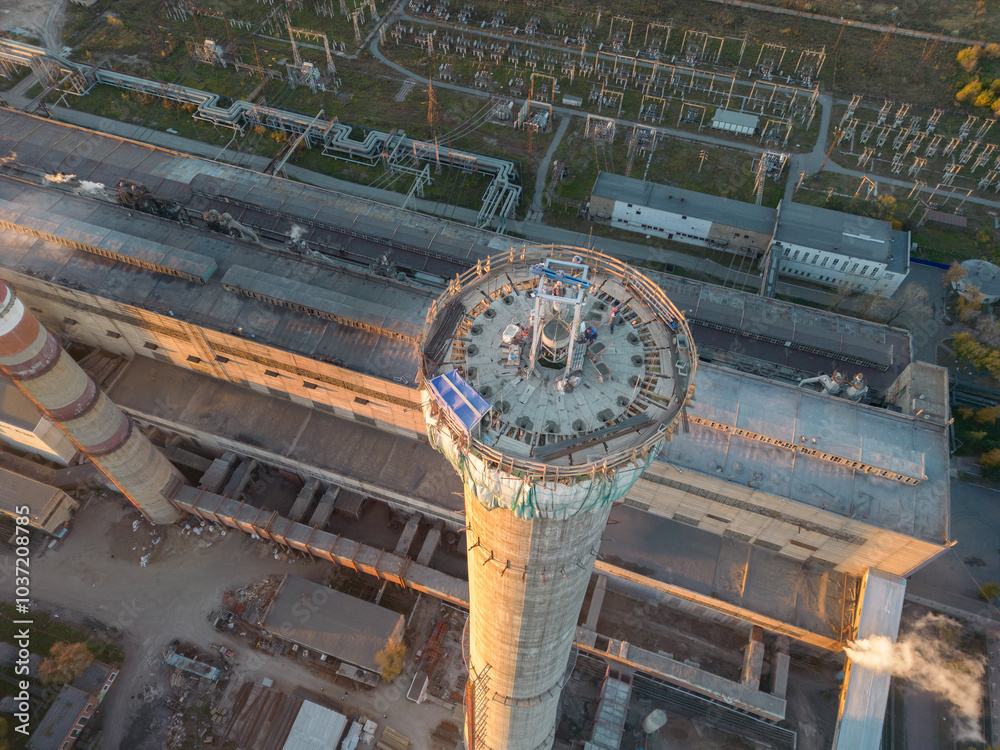 Dangerous work at height.Construction site of a power plant a high ...