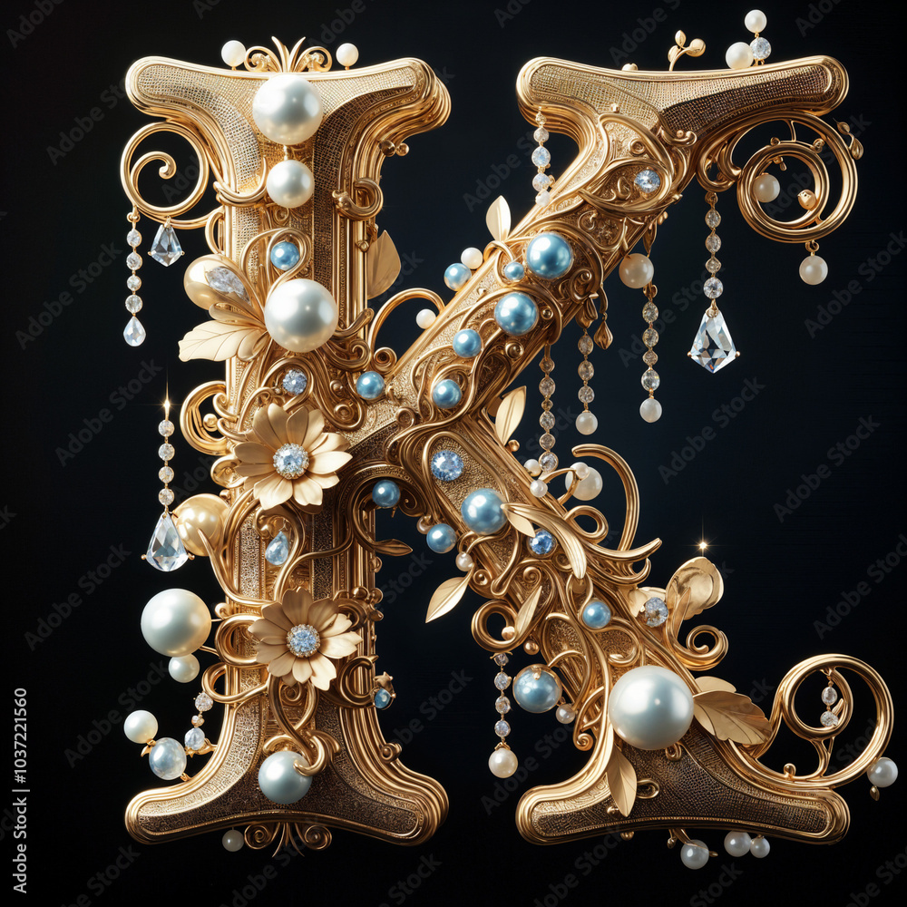 K. The letter of the Latin alphabet in the form of a luxurious openwork ...