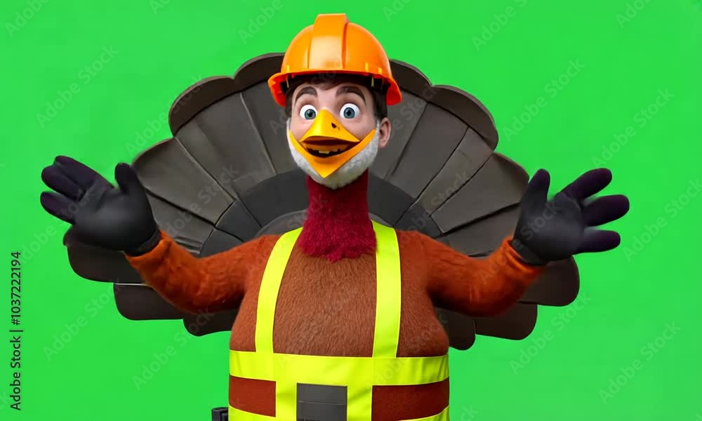 Cartoon turkey as a construction worker. green screen Stock Video ...