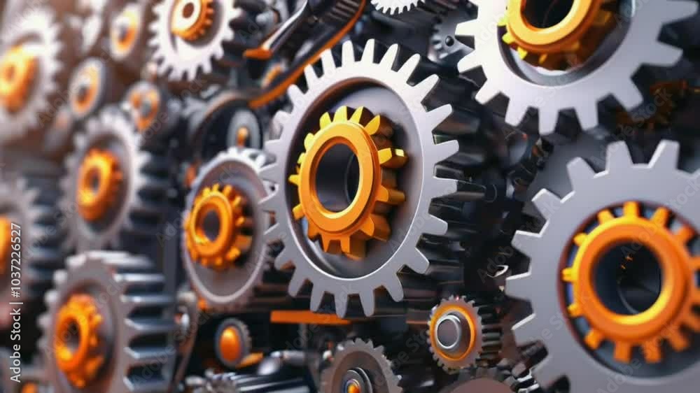 A 3D animated gear system appears, with each gear representing ...