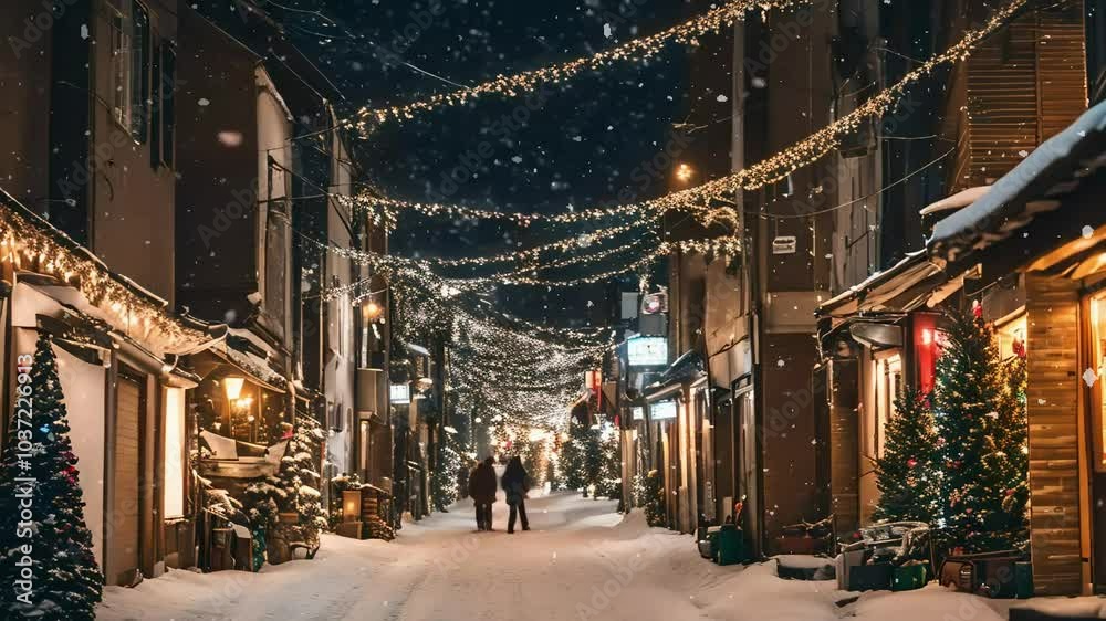 snow falling in korean neighbourhood, snow falling in seoul, seamless ...