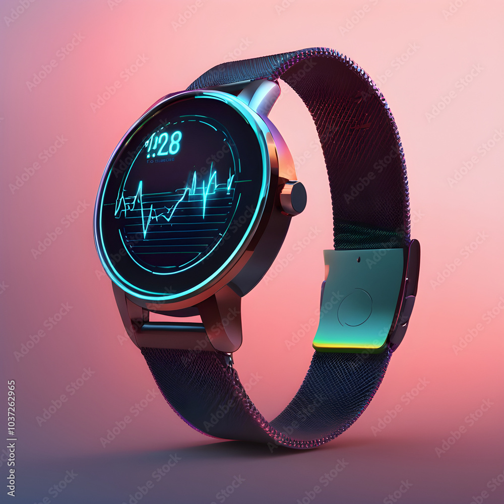 A 2024 wearable health control device sits on a clean, simple wooden ...