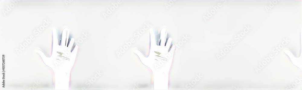 white ghostly handprints moving to right on a minimalistic background ...
