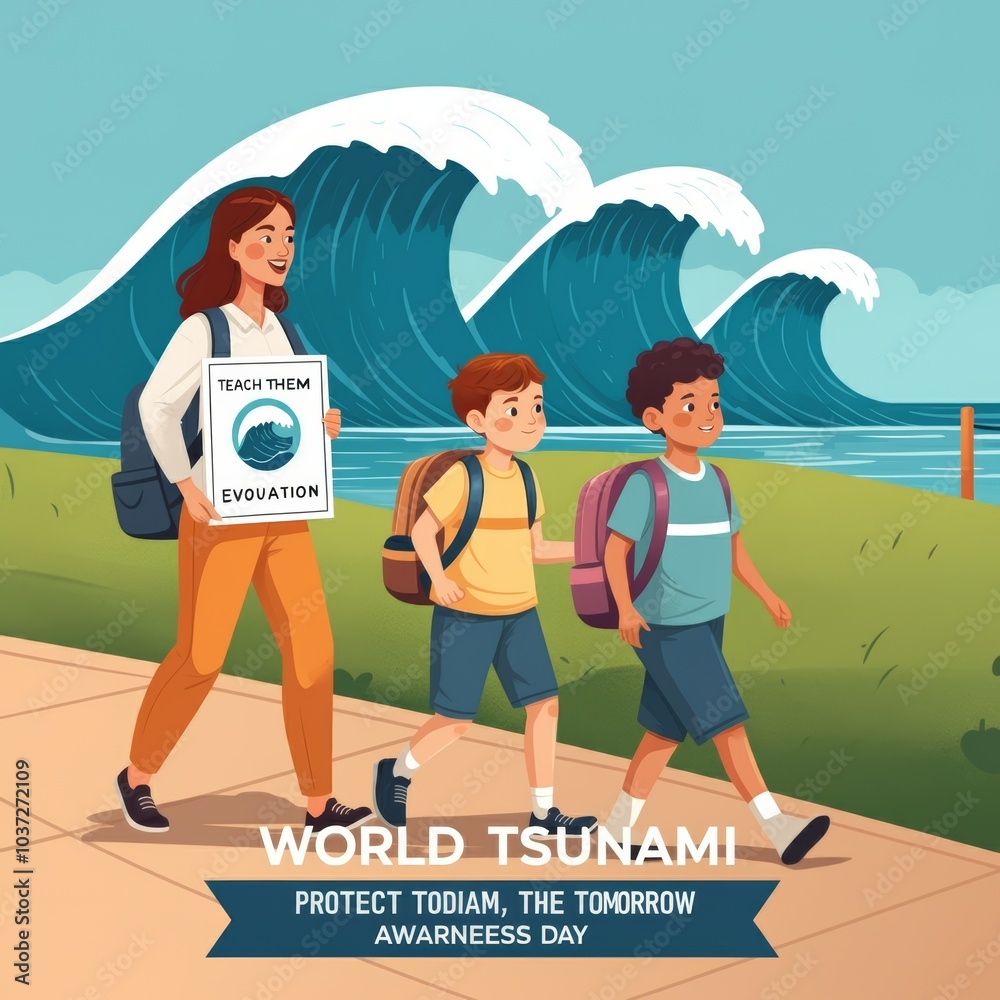 World Tsunami Awareness Day Banner Design, 5th November awareness of preparations, dangerous ...