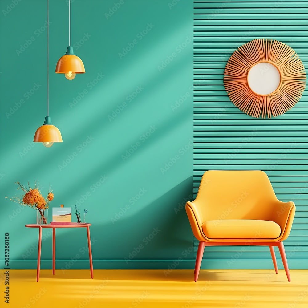 Vibrant 3D studio scene with a bold color scheme and minimal ...