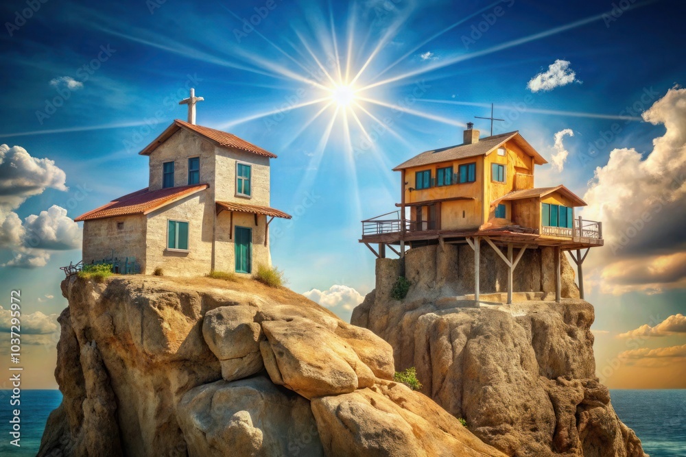 Parable of the wise and foolish builders. Gospel of Matthew. Putting ...