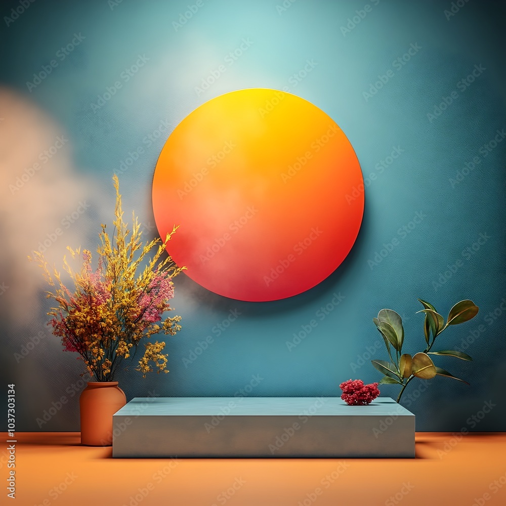 Dramatic bright and chromatic 3D studio backdrop with minimalist ...