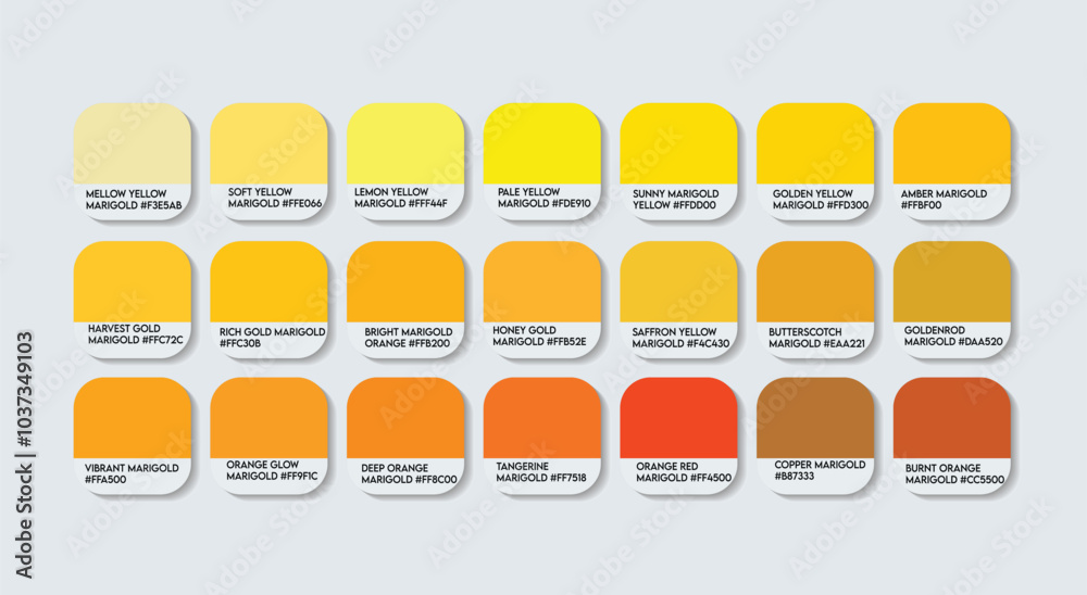 Marigold Flower Color Palette, Marigold Color Guide Palette with Color Names. Catalog Samples of ...