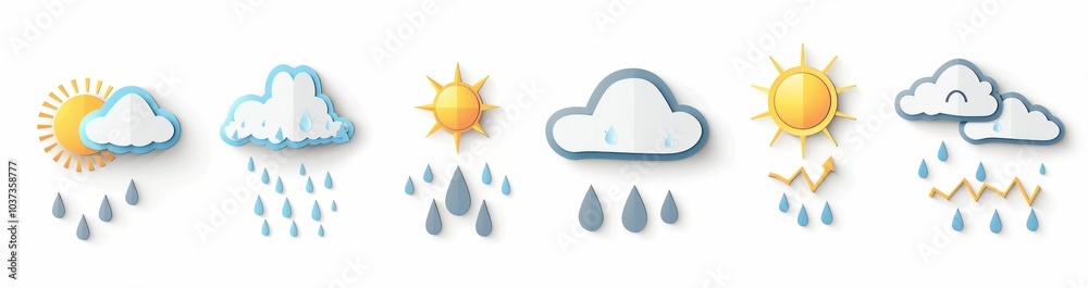 weather symbols, sun, clouds, rain, sunny, overcast, digital ...