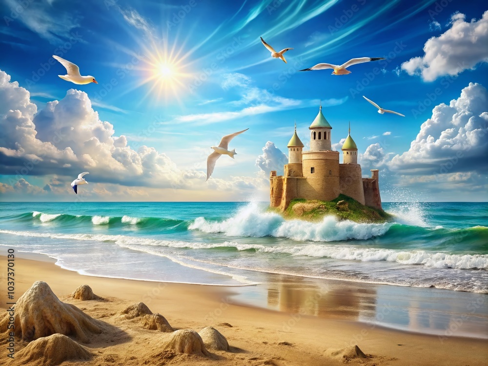 Sandcastle Animation on Beach Shore – 4K Looping Video Background for ...