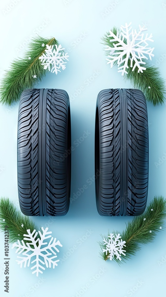 Winter tire advertisement featuring festive decorations and snowflakes ...