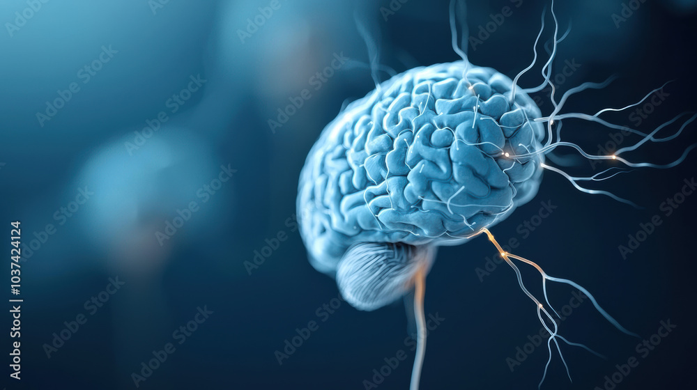 human brain with neural pathways is depicted, showcasing intricate ...