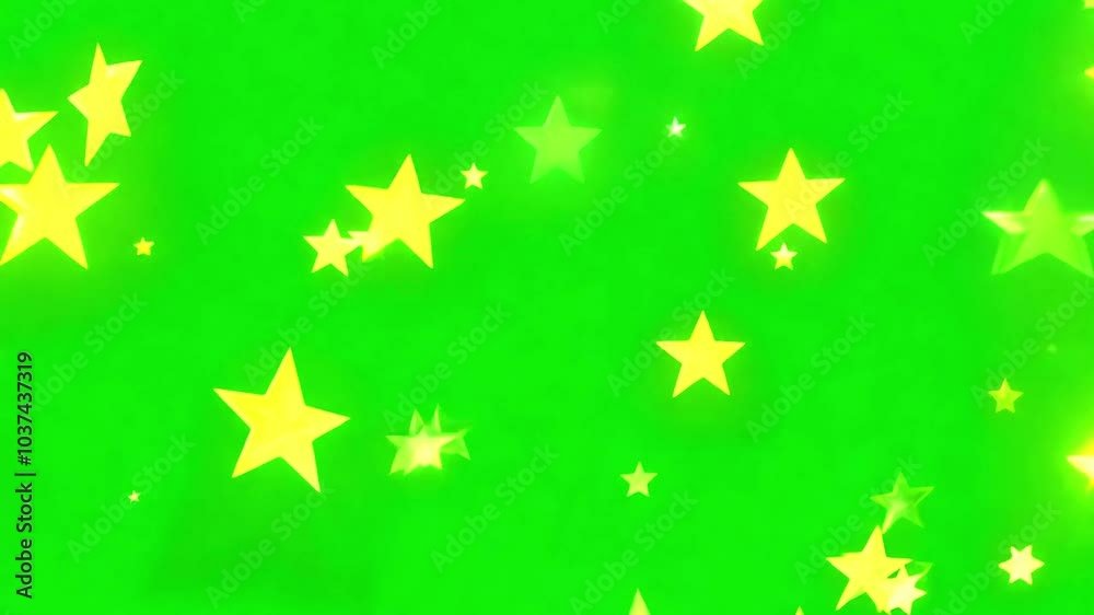 Flickering stars on a green screen transparent background. Golden stars ...