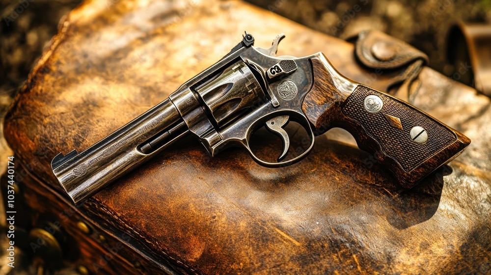 Smith wesson model 27 revolver resting on leather Stock Photo | Adobe Stock